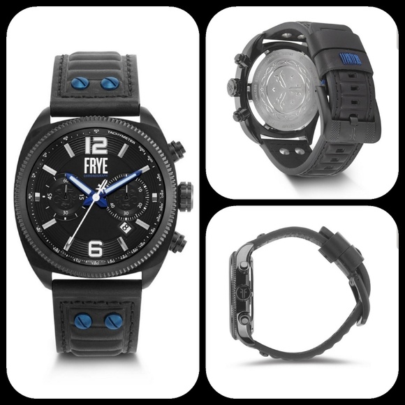 Frye | Accessories | Frye Moto Engineer Chrono Black Leather Watch ...